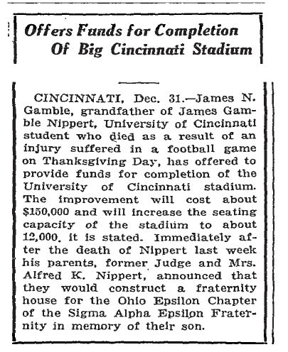 Complete story of how UC's Nippert Stadium got its namesake, University ...